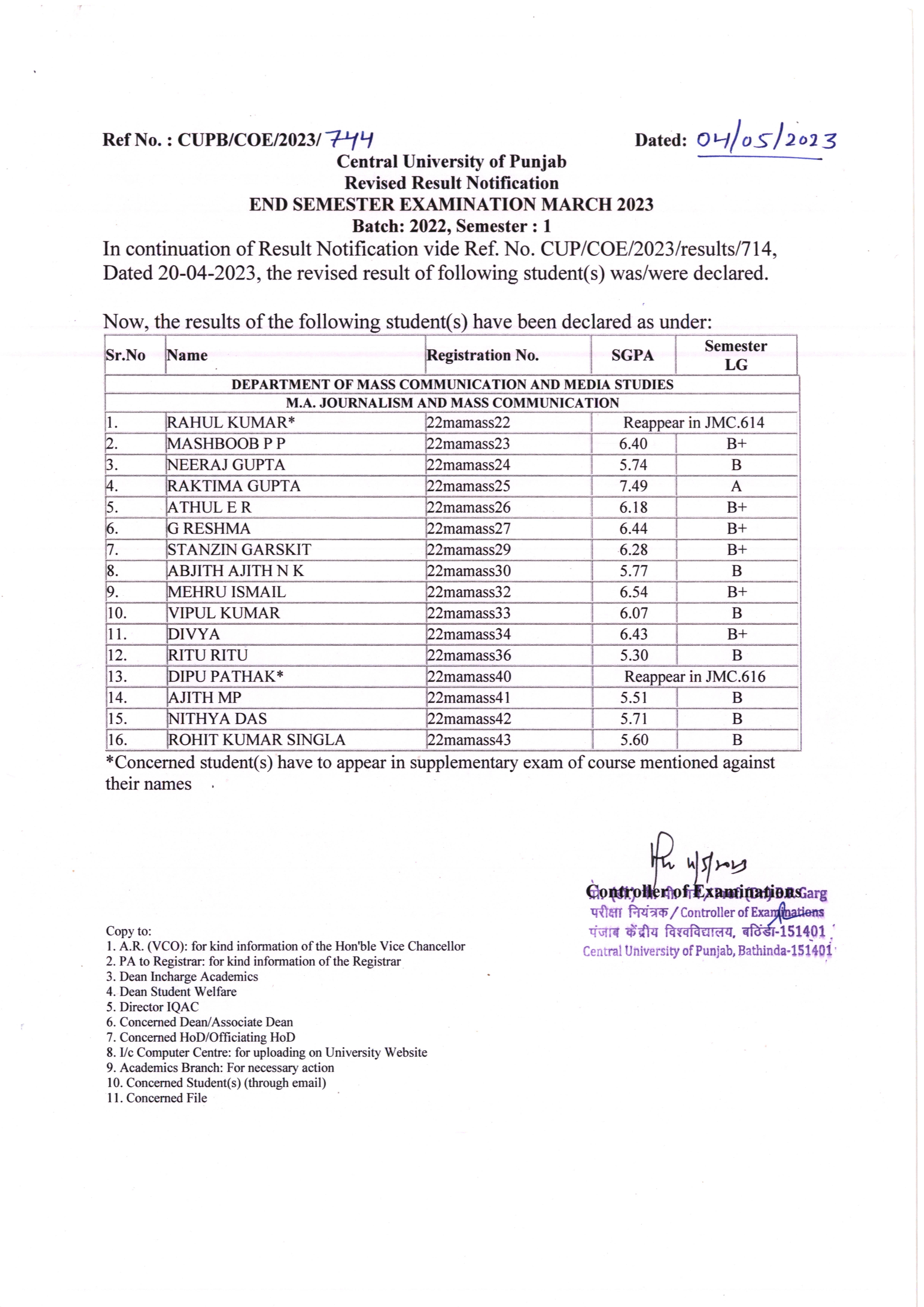 Student Examination Archives | Central University of Punjab
